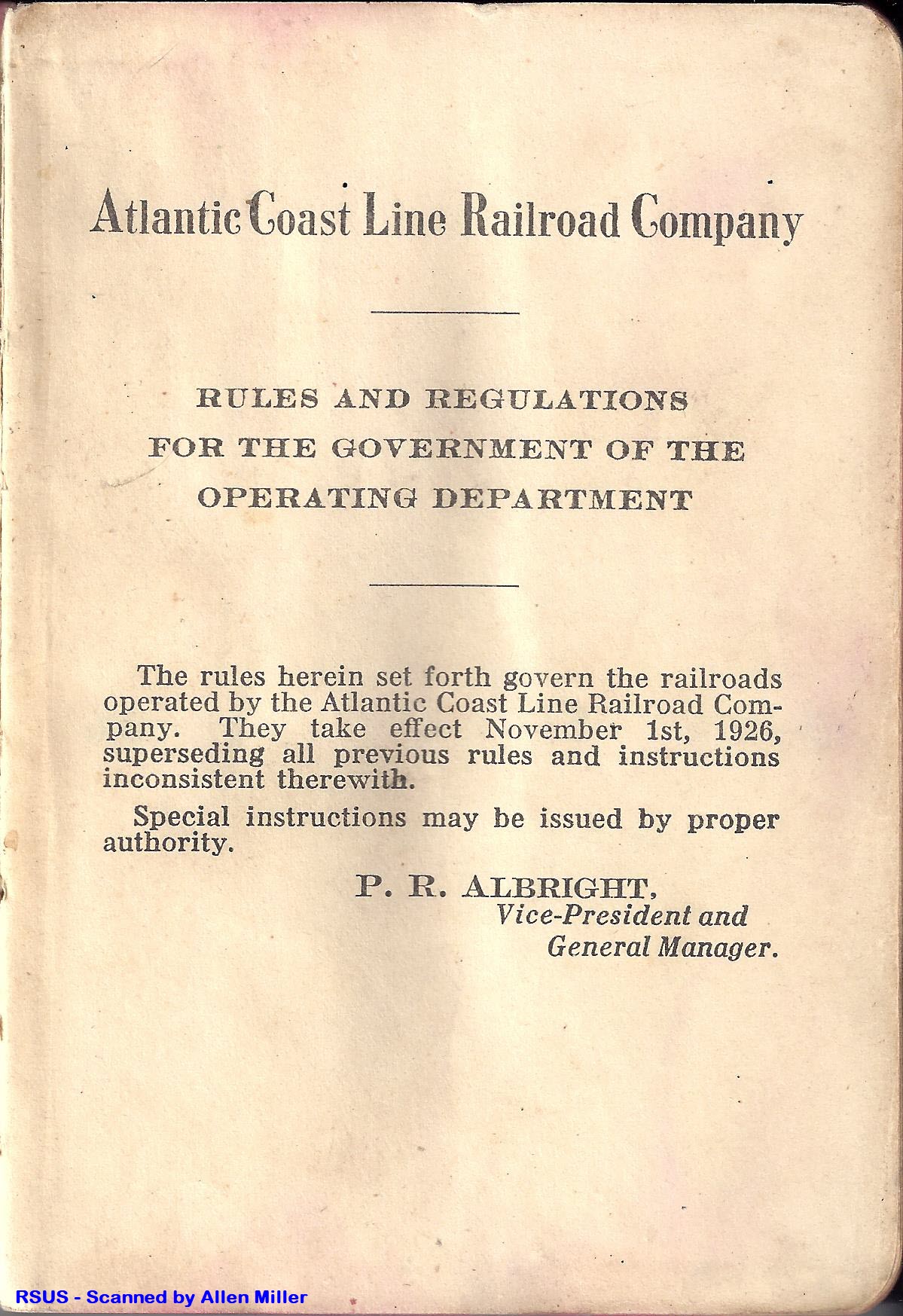 Atlantic Coast Line RR Signal Rulebook 1926